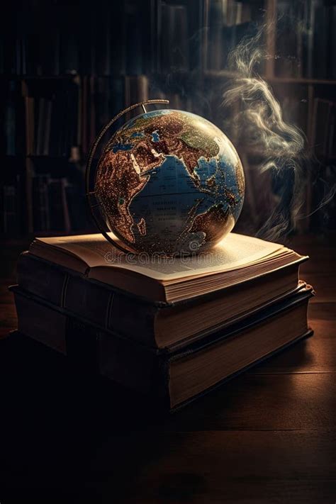 A Glowing Globe Above An Open Book A Symbol Of Knowledge Stock Illustration Illustration Of