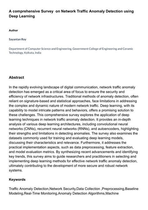 PDF A Comprehensive Survey On Network Traffic Anomaly Detection Using Deep Learning