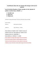 Cost Behavior Docx Cost Behavior How The Cost Change With Change In The Level Of Activity