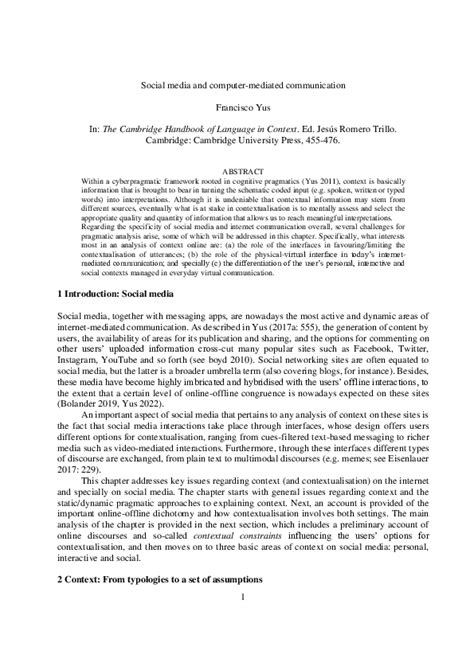 Pdf Social Media And Computer Mediated Communication Francisco Yus