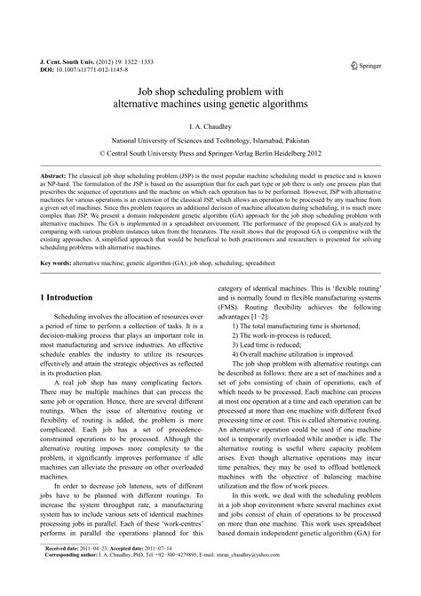 Pdf Job Shop Scheduling Problem With Alternative Machines Using
