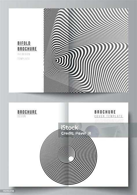 두 개의 A4 형식의 벡터 레이아웃 폴드 브로셔 전단지 소책자를 위한 현대적인 커버 모의 광고 디자인 템플릿 착시 블랙 디자인 패턴으로 추상적인 3d 기하학적 배경입니다 0
