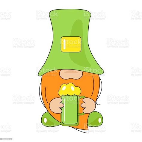 행운을 빌어 머그잔 맥주를 곁들인 성 패트릭의 날 아일랜드노메 아이콘 레프레콘 흰색 배경에 고립 만화 노메 벡터 일러스트레이션 17에 대한 스톡 벡터 아트 및 기타 이미지