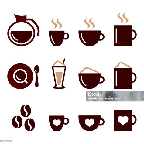 커피 벡터 색상 아이콘 세트 카푸치노 라떼 커피 음료 디자인 카페 카페테리아 레스토랑 컨셉 커피 마실 것에 대한 스톡 벡터 아트 및 기타 이미지 Istock