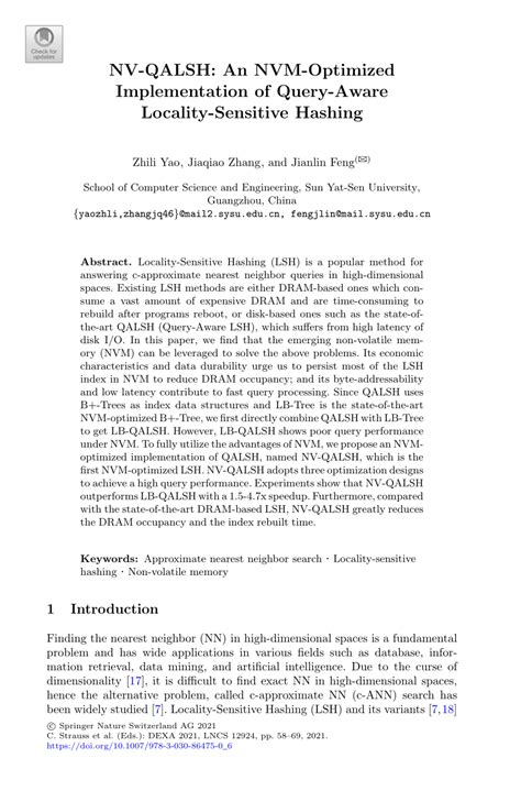 Pdf Nv Qalsh An Nvm Optimized Implementation Of Query Aware Locality Sensitive Hashing