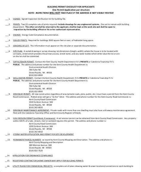 Building Code Checklist Templates