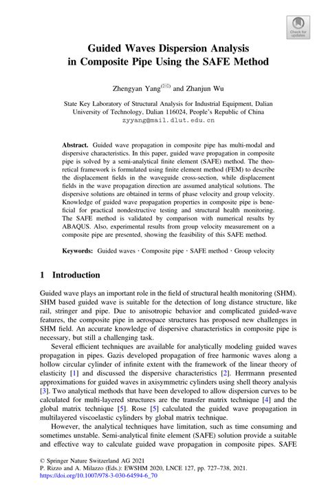 Pdf Guided Waves Dispersion Analysis In Composite Pipe Using The Safe Method