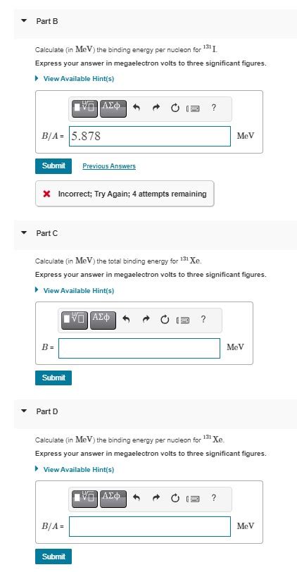 Calculate In MeV The Binding Energy Per Nucleon Chegg Com