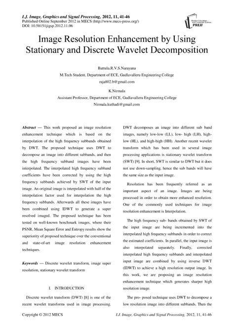 image resolution enhancement by using stationary and discrete wavelet
