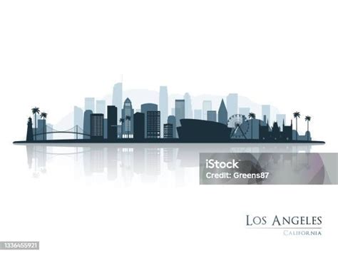 로스앤젤레스 스카이라인 실루엣에 반사가 있습니다 풍경 로스 앤젤레스 캘리포니아 벡터 그림입니다 로스앤젤레스 시에 대한 스톡 벡터 아트 및 기타 이미지 Istock