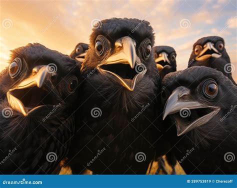 A Group Of Crows Looking At The Camera Stock Image Image Of