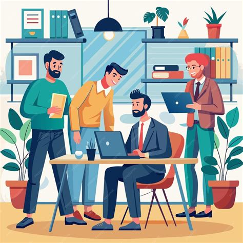 A Poster Of A Group Of Men Working At A Computer Premium Ai Generated