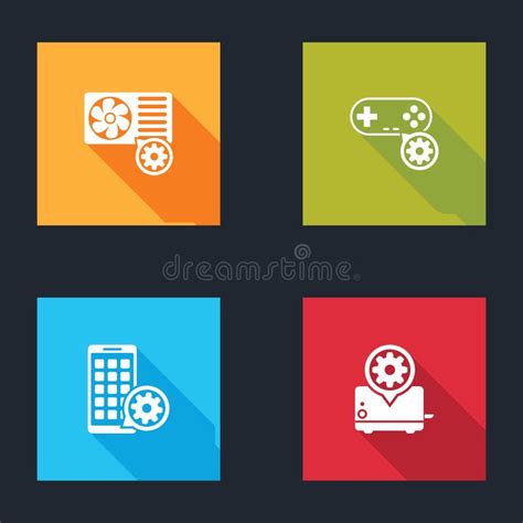 Set Air Conditioner Setting Gamepad Mobile Apps And Toaster Icon Vector Stock Vector