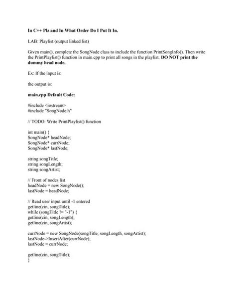 In C Plz And In What Order Do I Put It In Lab Playlist Output Lipdf