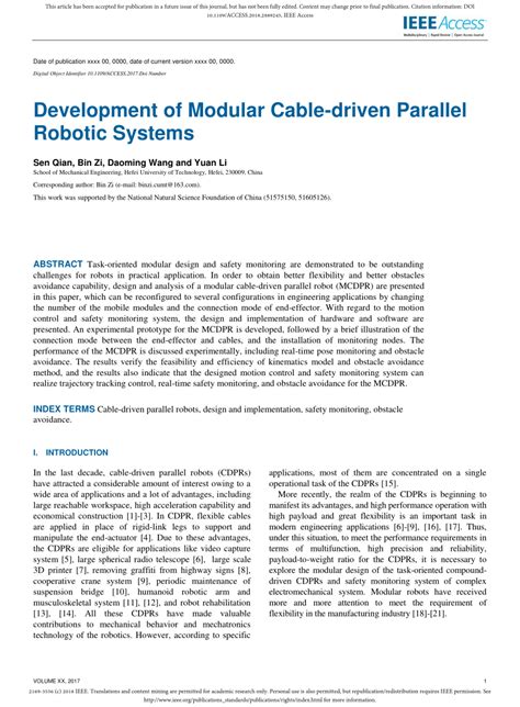 PDF Development Of Modular Cable Driven Parallel Robotic Systems