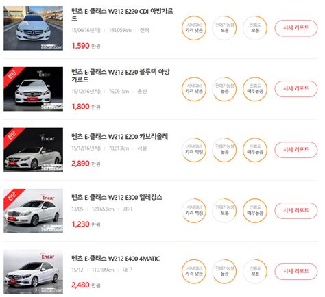 벤츠 E클래스 중고차 가격 시세표 최신