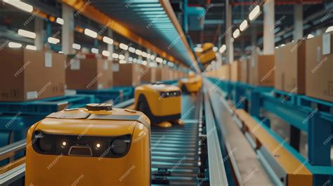 Robots Sorting Packages In A Highspeed Delivery And Logistics Center Premium Ai Generated Image