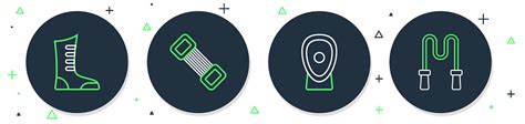 세트 라인 가슴 확장기 권투 훈련 발 스포츠 권투 신발 및 줄넘기 아이콘 벡터 Championship에 대한 스톡 벡터 아트 및 기타 이미지 Championship