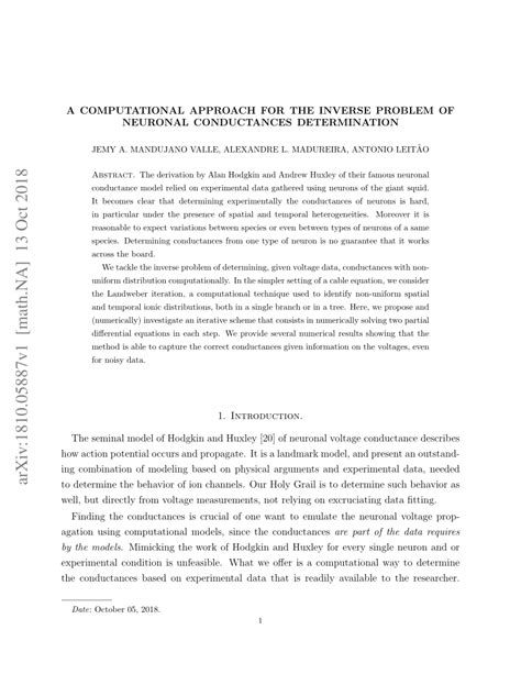 Pdf A Computational Approach For The Inverse Problem Of Neuronal Conductances Determination