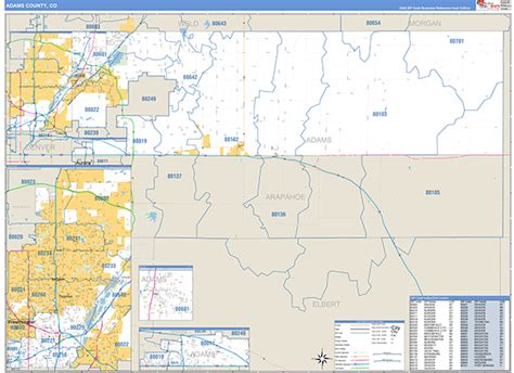 Adams County Co Zip Code Wall Map Basic Style By Marketmaps Mapsales