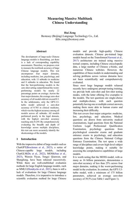 Measuring Massive Multitask Chinese Understanding Deepai