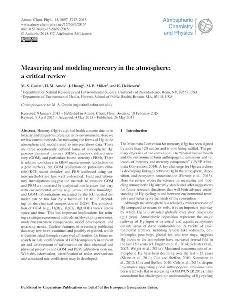 Pdf Measuring And Modeling Mercury In The Atmosphere A · Mercury
