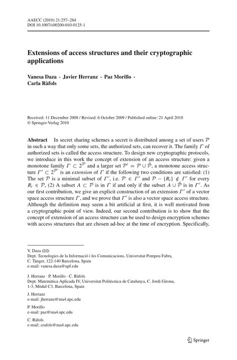 Pdf Extensions Of Access Structures And Their Cryptographic Applications