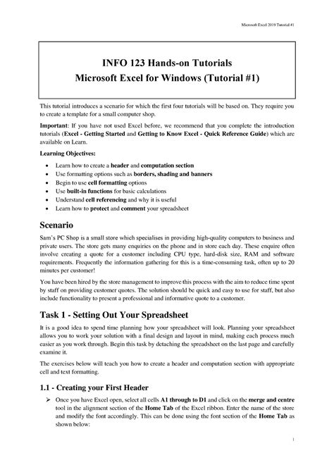 Excel Tutorial 1 Instructions File Information Systems And