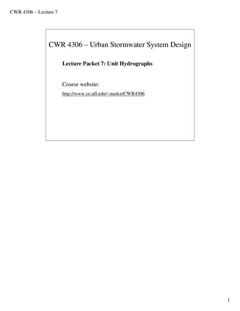 Unit Hydrographs Lecture Slides Cwr 4306 Docsity