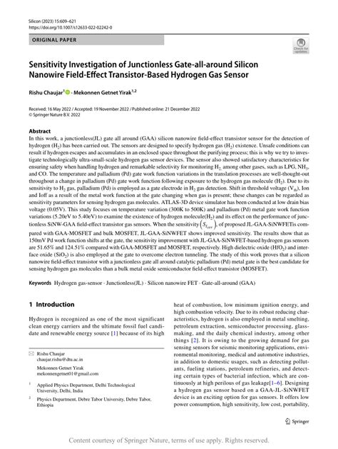 Sensitivity Investigation Of Junctionless Gate All Around Silicon Nanowire Field Effect