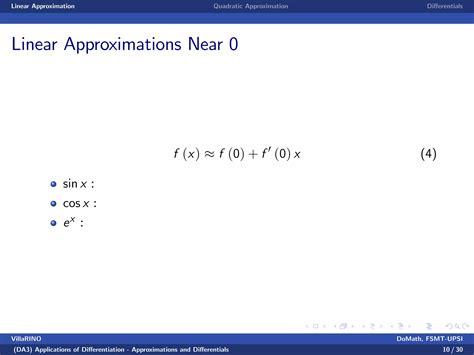 Benginning Calculus Lecture Notes 8 Linear Quadratic Approximation PPT