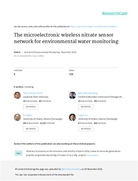 Pdf The Microelectronic Wireless Nitrate Sensor Network For