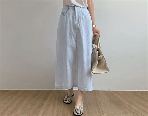 레닌드리 린넨 데님 뒷밴딩 롱 스커트 여름 신상 데일리룩 바캉스룩 여행룩 휴양지룩 휴가룩 공항룩 데이트룩 캐주얼룩 캠퍼스룩 러블리룩 롱스커트 데님스커트 밴딩스커트 빅사이즈