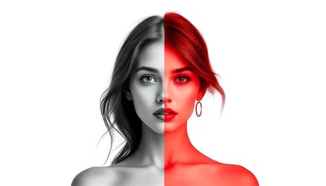 A Womans Face Is Split Into Two Halves One Red And One Black Premium