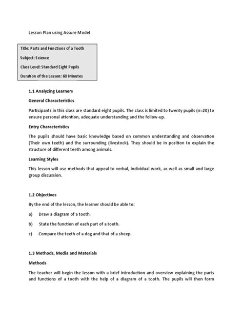 Lesson Plan Using Assure Model Pdf Teachers Learning