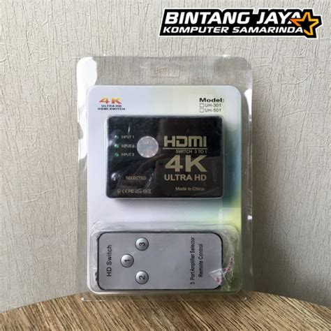 Jual HDMI Switch 3 Port Input 1 Port Output 4K Ultra HD Remote Kota Samarinda Bintang Jaya