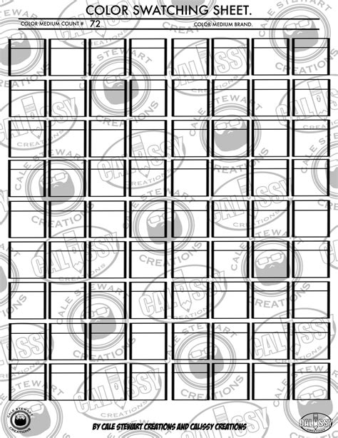 Printable Color Swatch Chart Colors Blank Swatch Chart For Artists Teachers Students