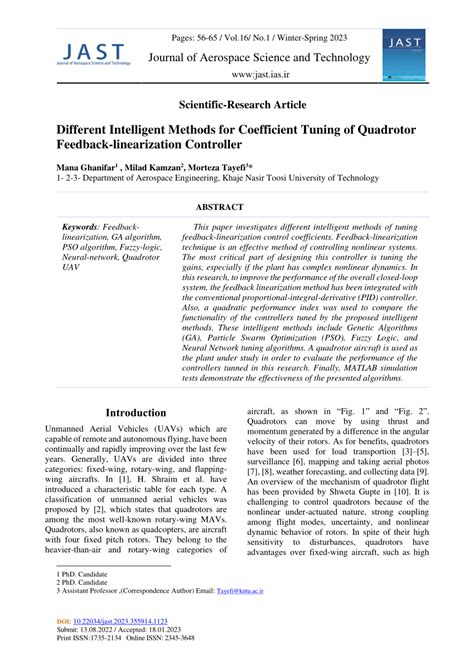 Pdf Different Intelligent Methods For Coefficient Tuning Of Quadrotor
