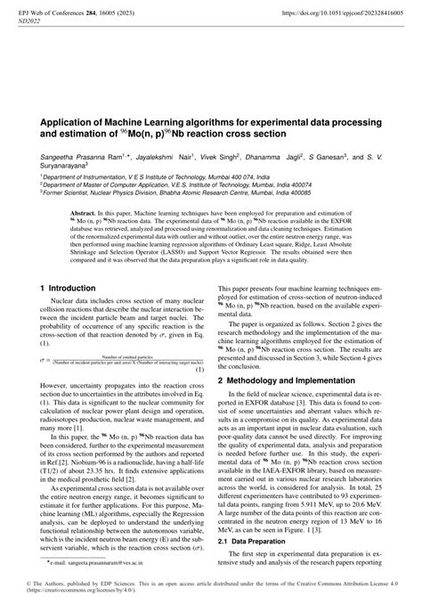 Pdf Application Of Machine Learning Algorithms For Experimental Data