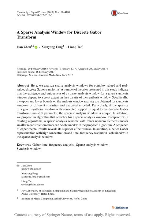 A Sparse Analysis Window For Discrete Gabor Transform Request Pdf