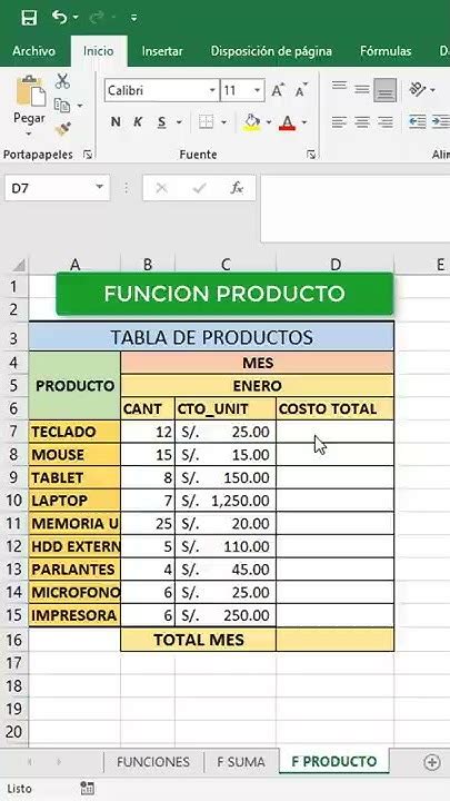 Funcion Producto En Excel Youtube