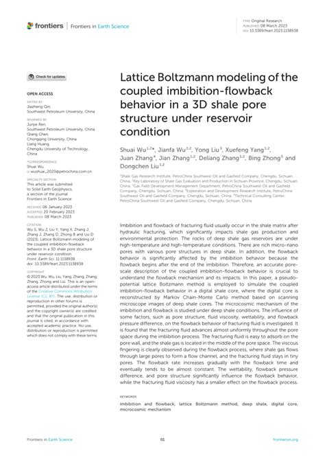Pdf Lattice Boltzmann Modeling Of The Coupled Imbibition Flowback Behavior In A 3d Shale Pore