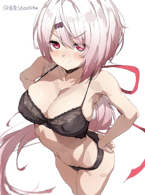 Shoshika Shiina Yuika Nijisanji Adversarial Noise Highres Girl Black Bra Black