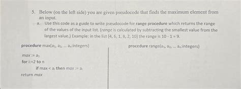 solved 5 below on the left side you are given pseudocode
