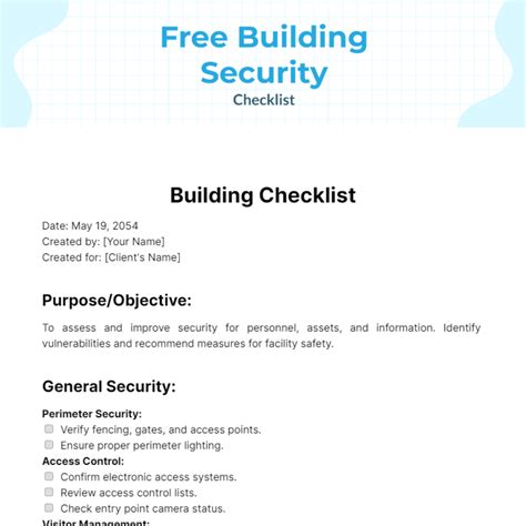 Building Security Checklist Template Beautiful 8 Buil