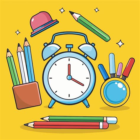 Premium Vector A Drawing Of A Clock With A Pencil And A Pen On It
