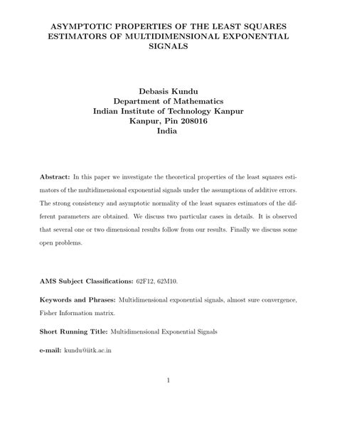 Pdf Asymptotic Properties Of The Least Squares Estimators Of Multidimensional Exponential Signals