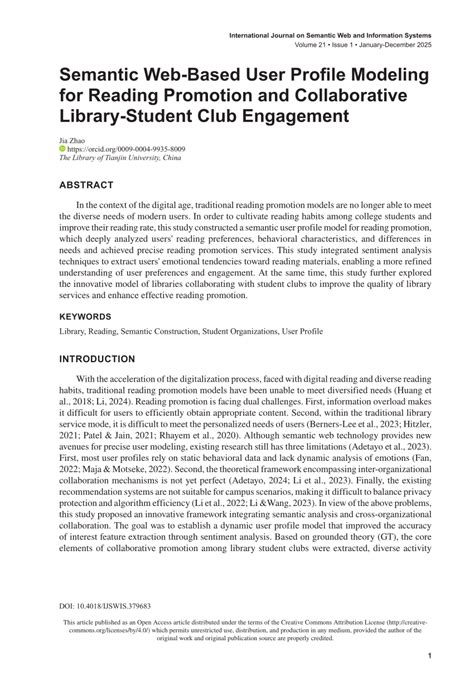 PDF Semantic Web Based User Profile Modeling For Reading Promotion And Collaborative Library