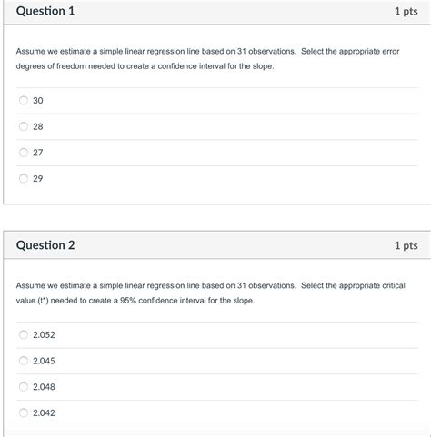 solved question 1 1 pts assume we estimate a simple linear