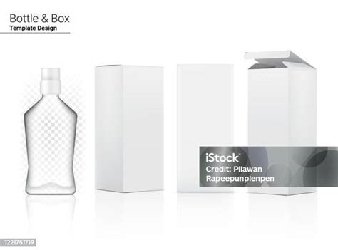 흰색 배경 그림에 물 입 세척 상품에 대한 3d 광택 투명 병 모의 현실적인 화장품 및 3 차원 상자 건강 관리 및 의료 3차원 형태에 대한 스톡 벡터 아트 및 기타 이미지